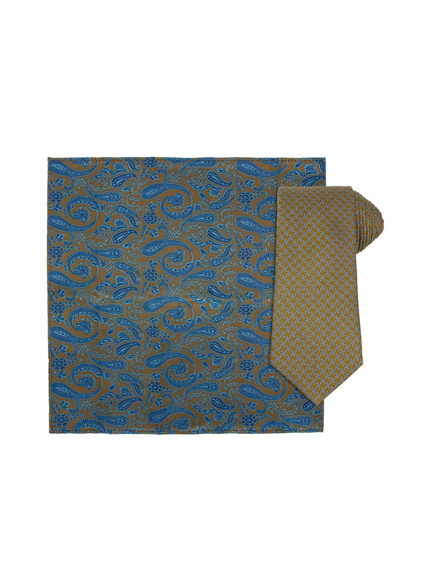 Struktur Silkeslips + Paisley tørkle Plaza Taupe | MATCH nettbutikk