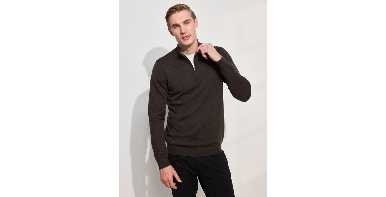 Berto merino zip genser Chocolate Brown | MATCH nettbutikk